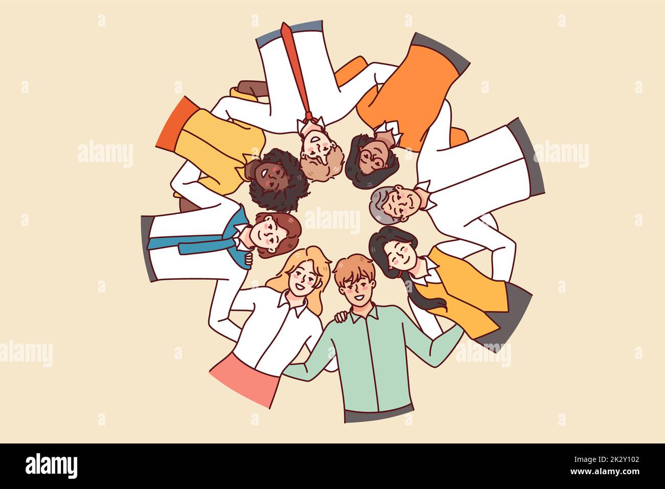 Multiethnic people stand in circle showing unity Stock Photo - Alamy