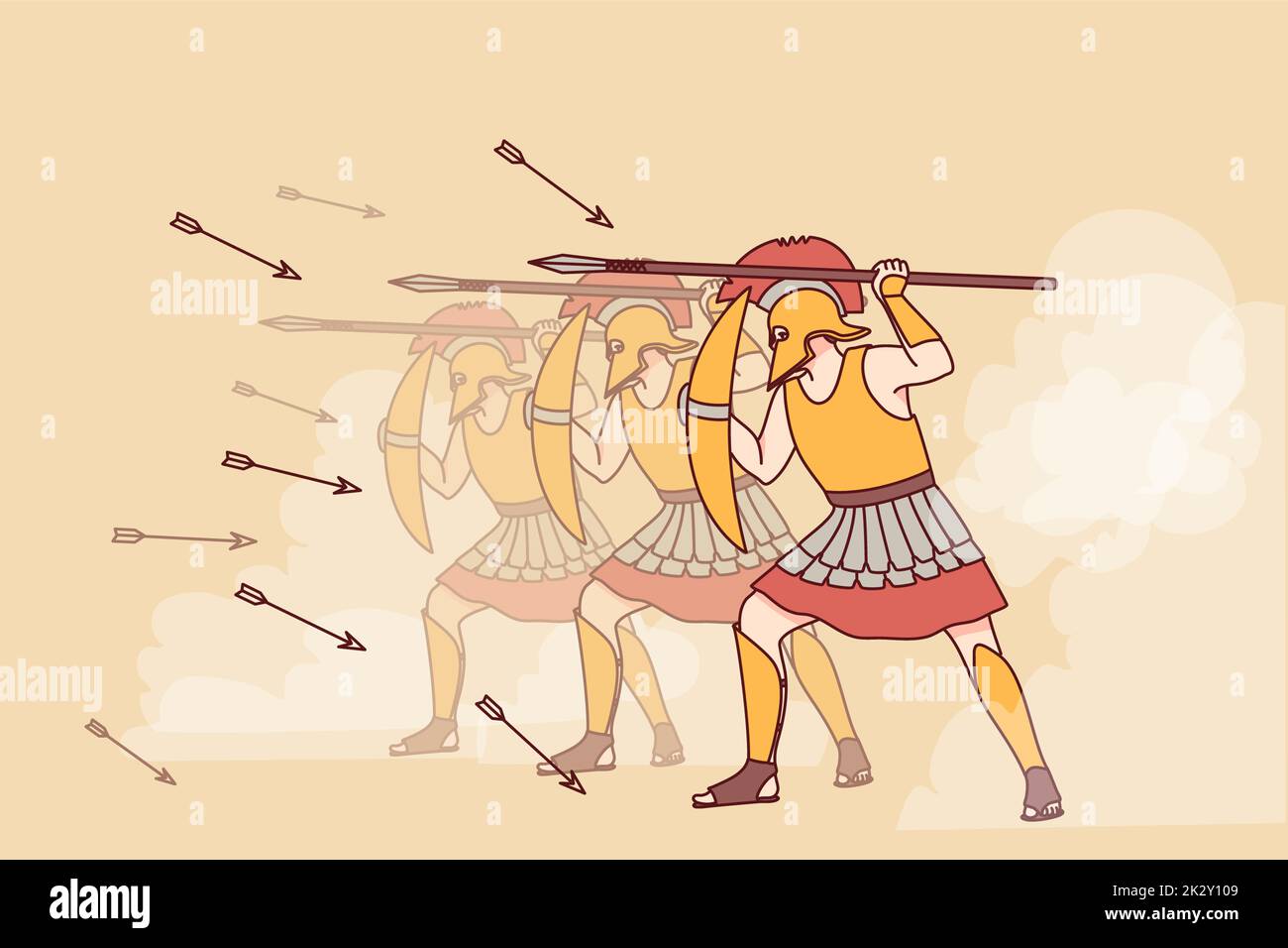 Spartans with shield and spear attack Stock Photo - Alamy