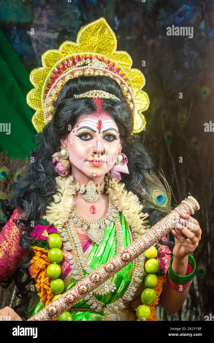 Agomoni concept photo shoot,Woman face with perfect makeup like goddess ...