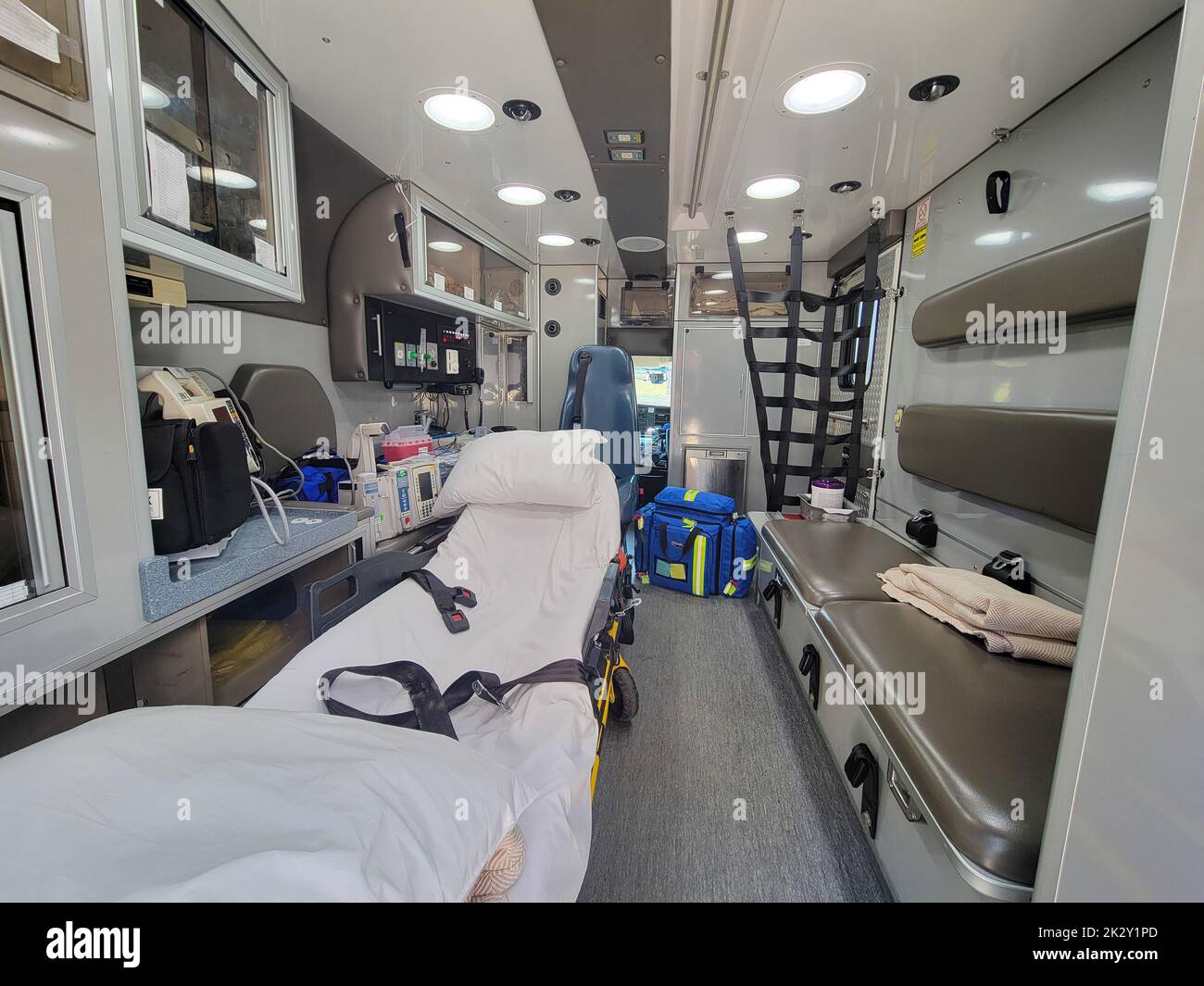 The messy patient compartment in ambulance Stock Photo - Alamy