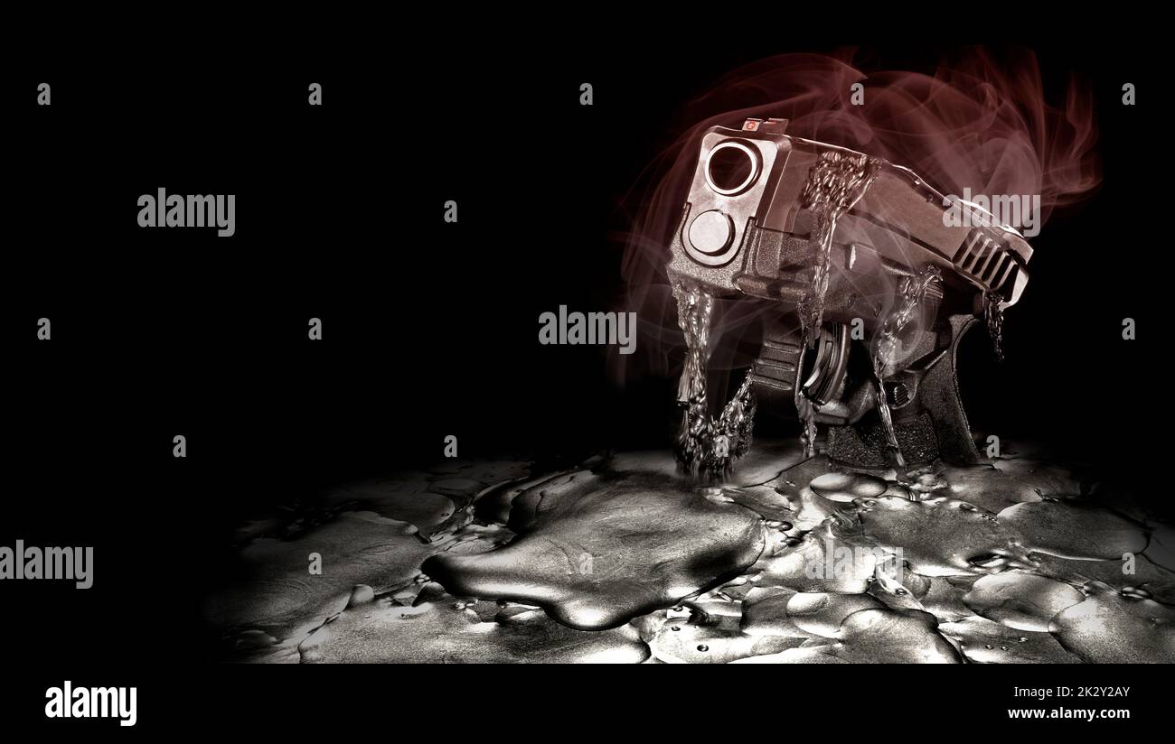 Red hot firearm conceptually melting into a pile of ooze Stock Photo ...