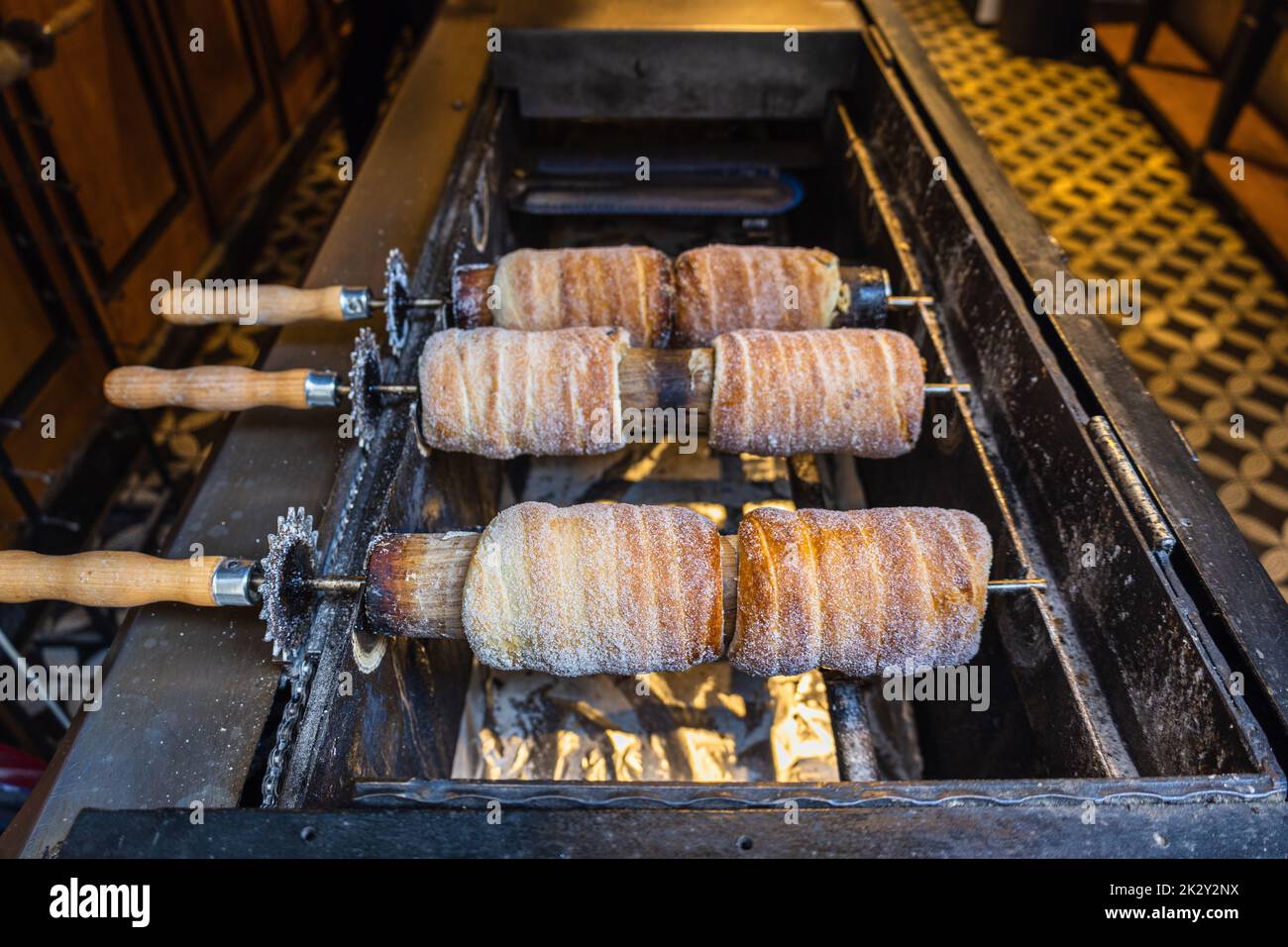 Trdelnik is the street food of Prague. Traditional national Czech sweet ...