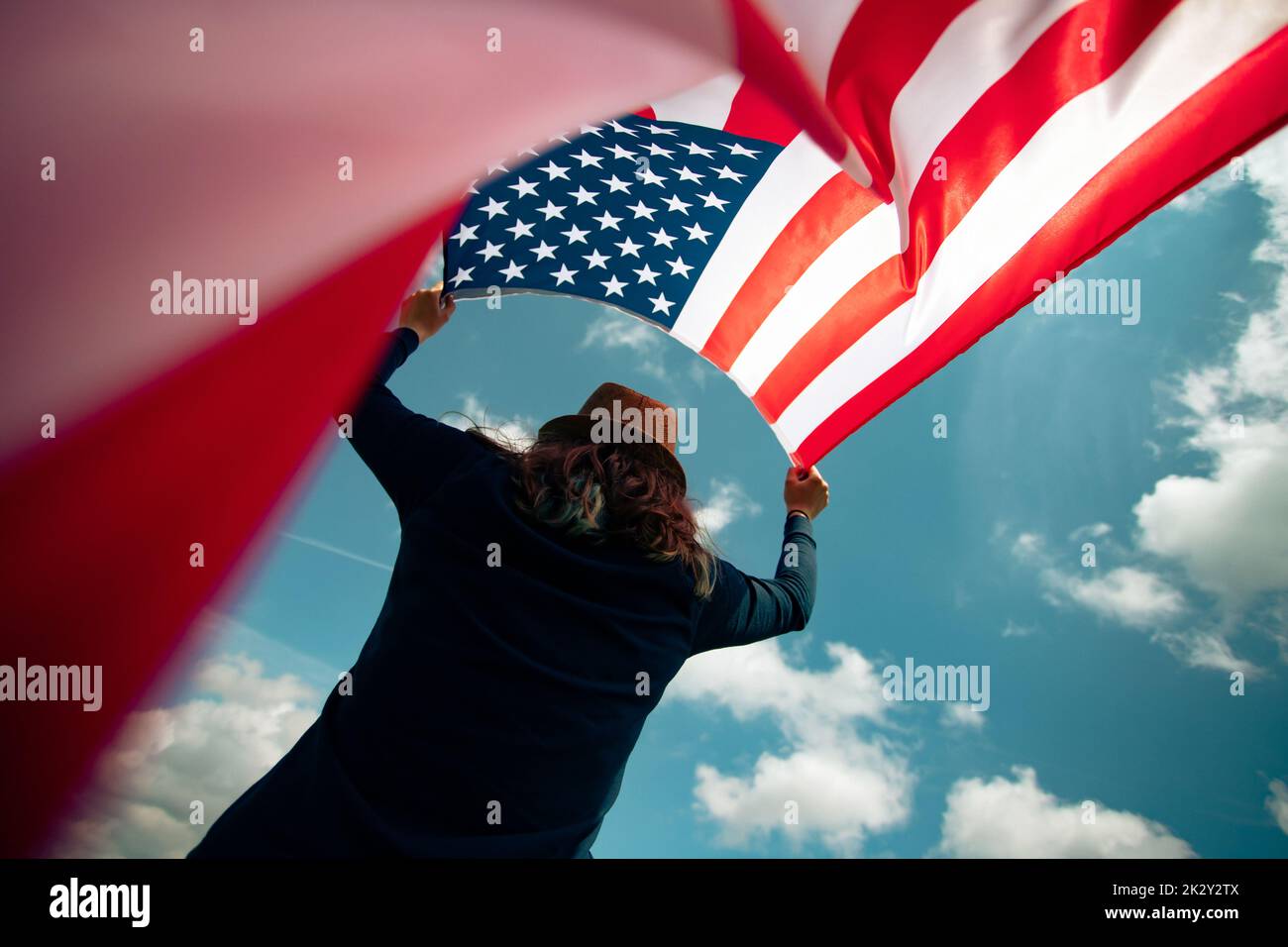 Woman with USA flag Stock Photo - Alamy