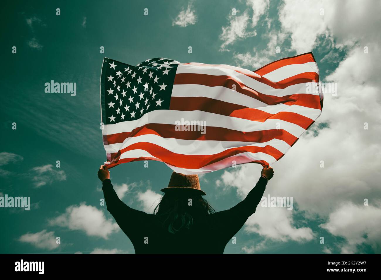 Woman with USA flag Stock Photo - Alamy
