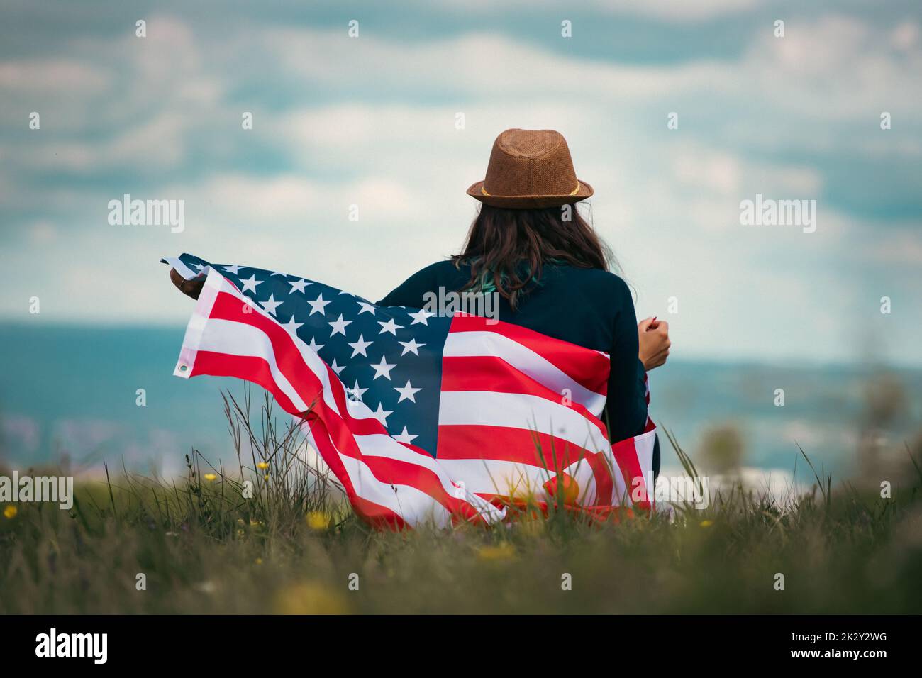 Woman with USA flag Stock Photo - Alamy
