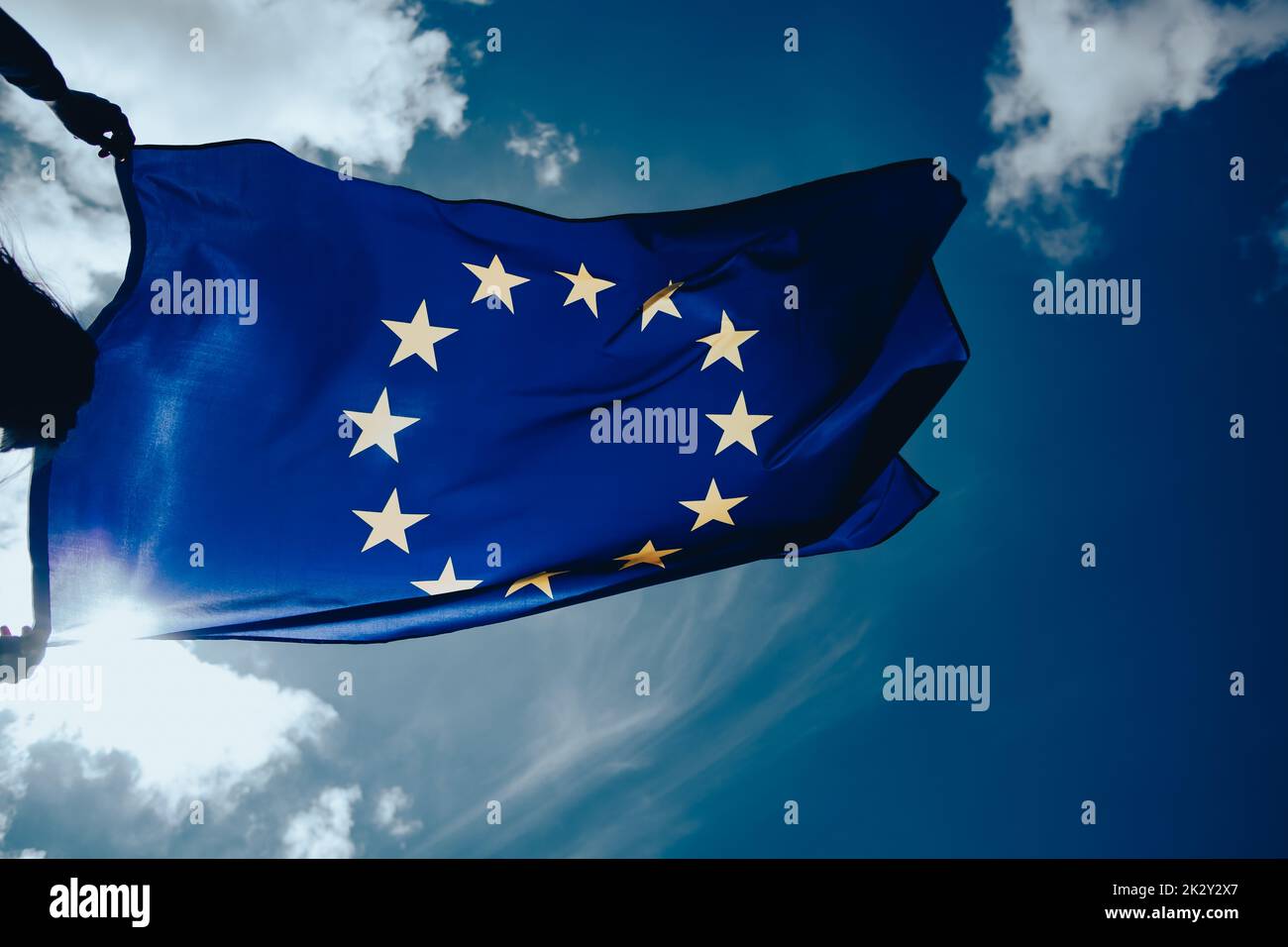 The flag of Europe waving in the wind Stock Photo - Alamy