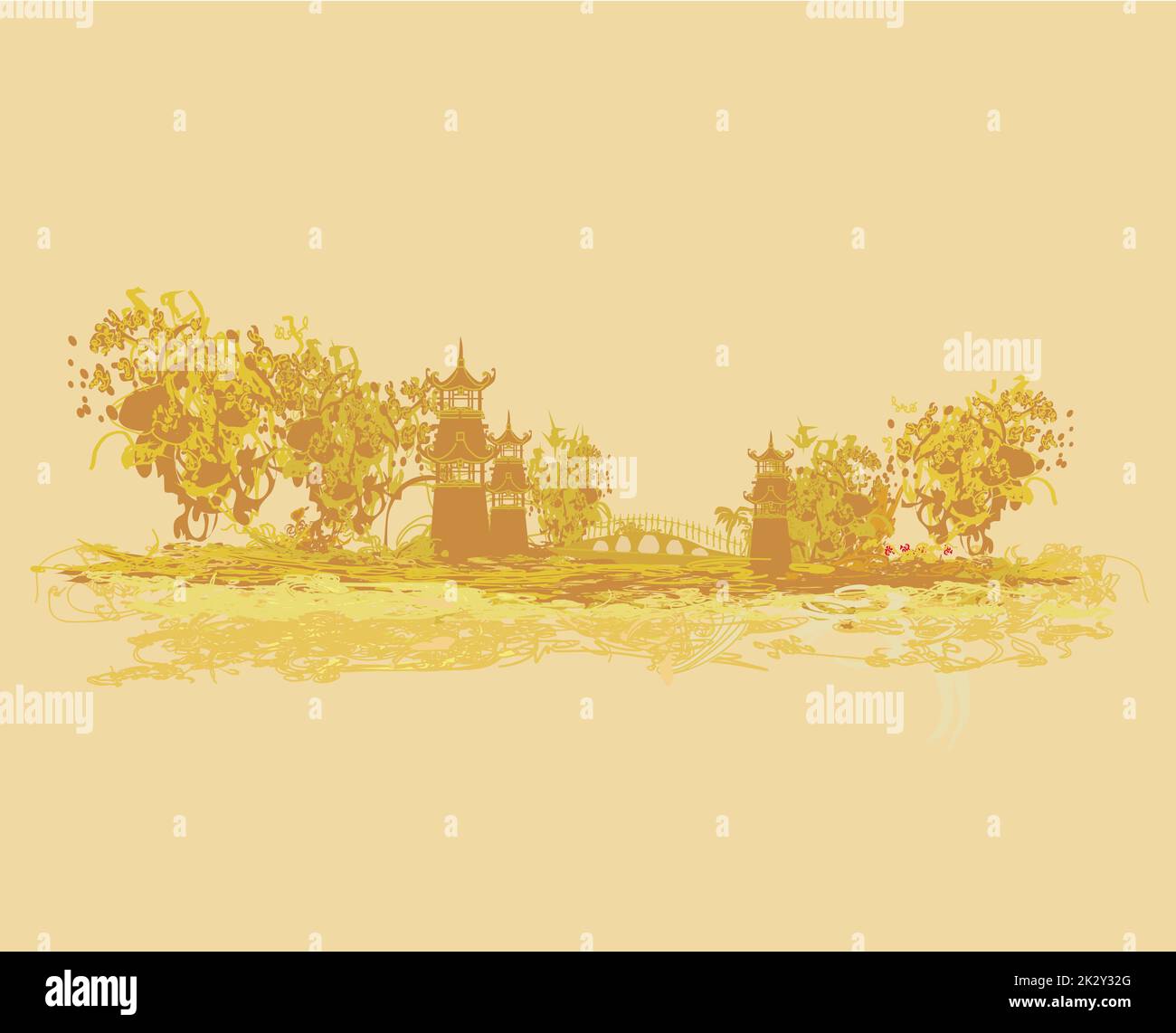 old paper with Asian Landscape Stock Photo - Alamy