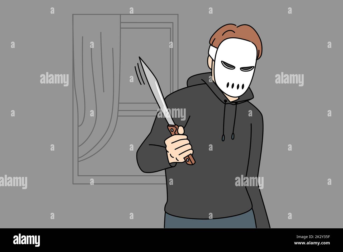 Thief in mask with knife at robbery Stock Photo - Alamy