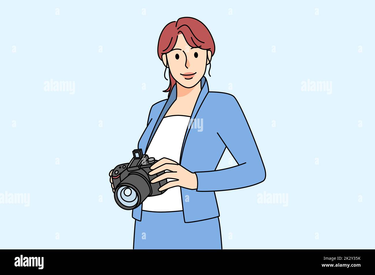 Smiling woman photographer with camera Stock Photo - Alamy