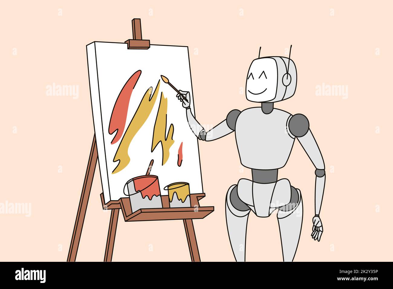 Robot drawing on flipchart Stock Photo - Alamy