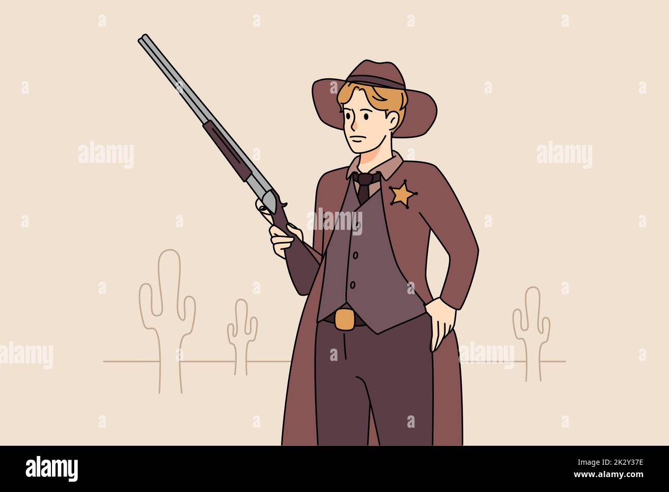 Male sheriff with gun in hands Stock Photo - Alamy