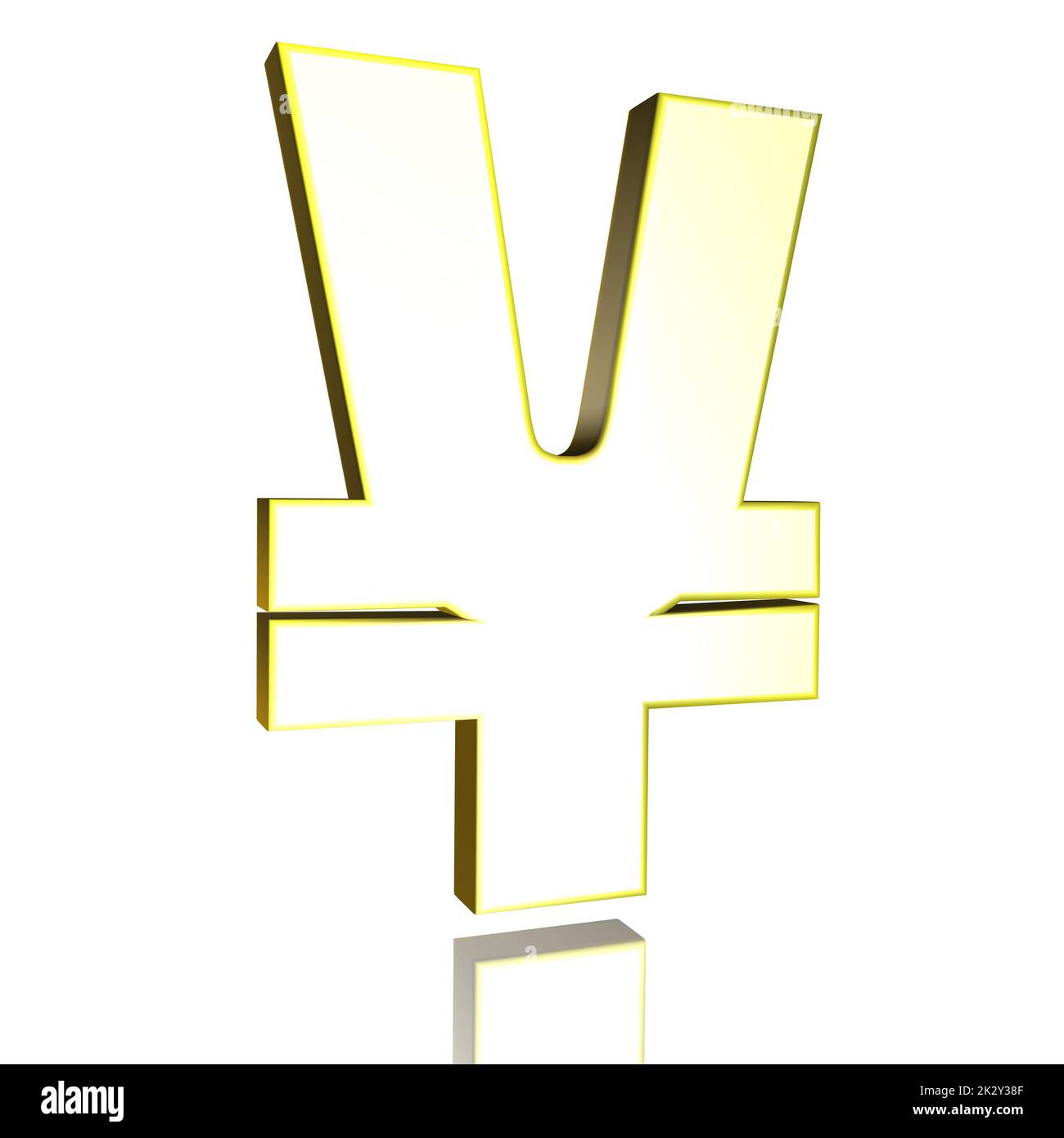 Yen currency symbol in yellow, gold on a white background as a 3D ...