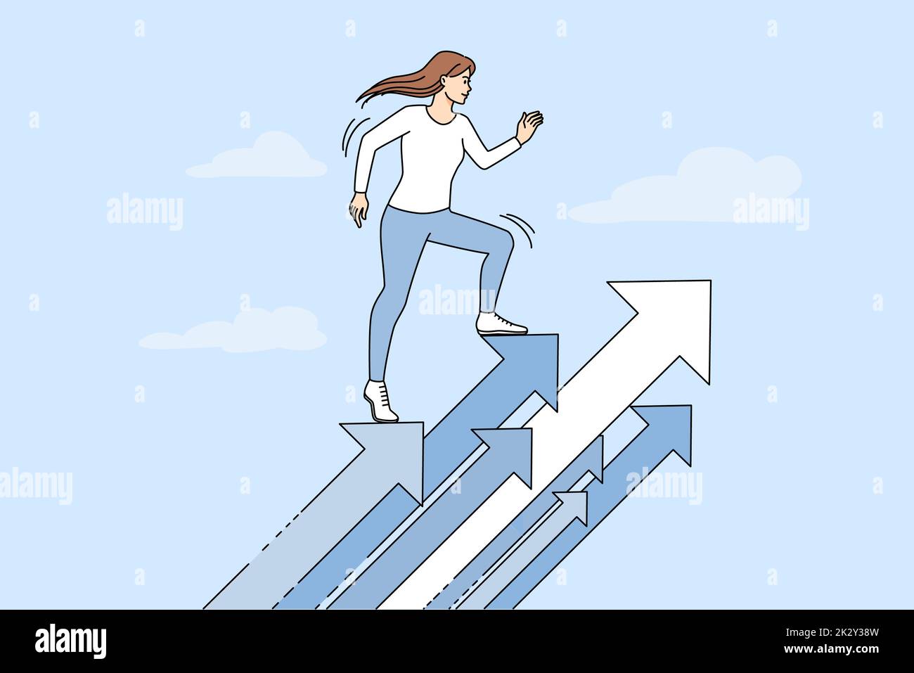 Woman standing on huge arrows Stock Photo - Alamy