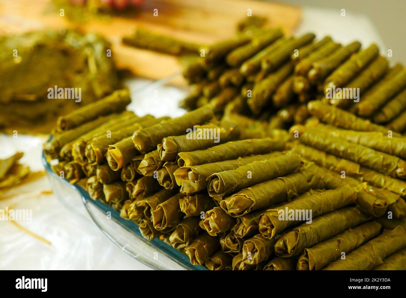 Stuffed grape leaves typical of Turkey, a housewife making stuffed ...