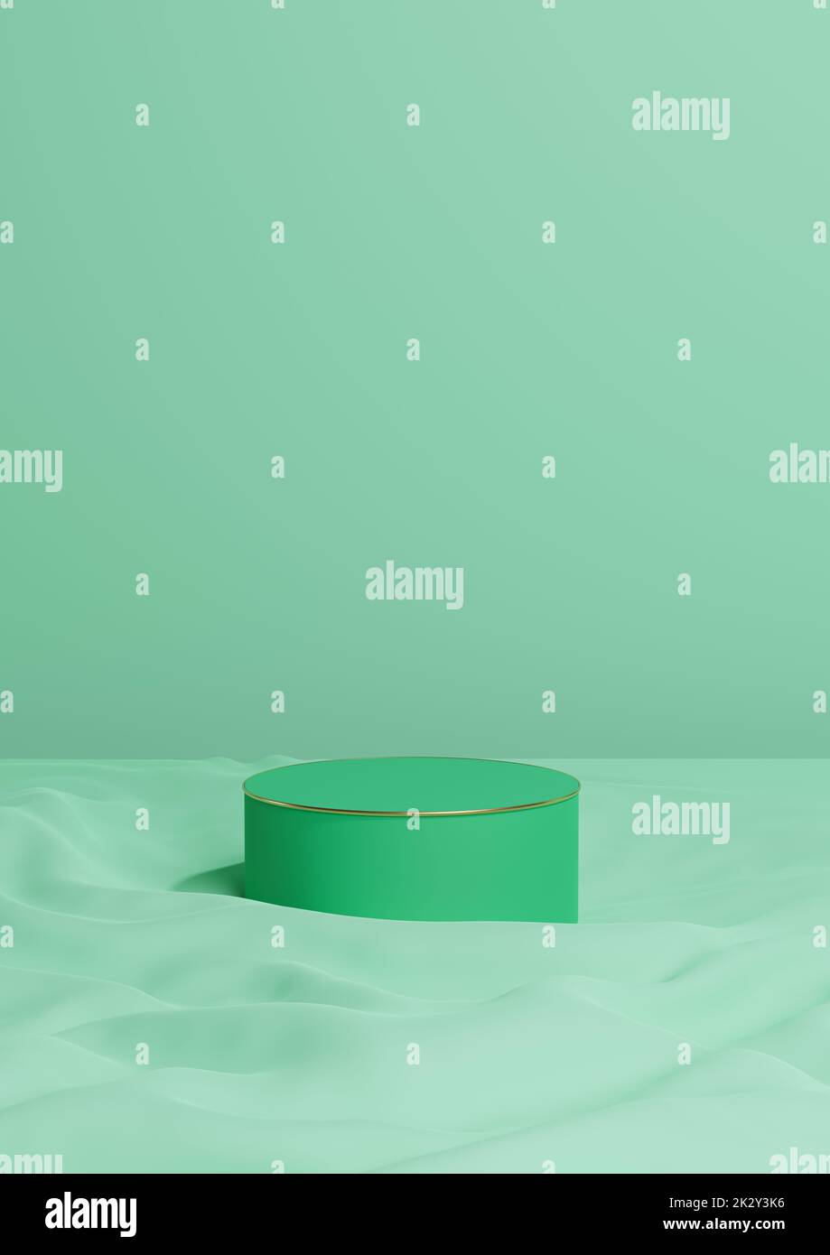 Bright turquoise green 3D rendering minimal product display one luxury cylinder podium or stand ...