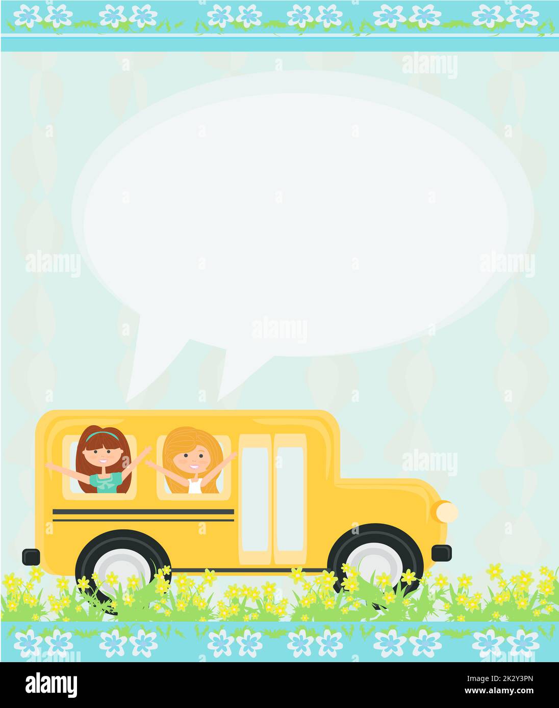 school bus heading to school with happy children Stock Photo - Alamy