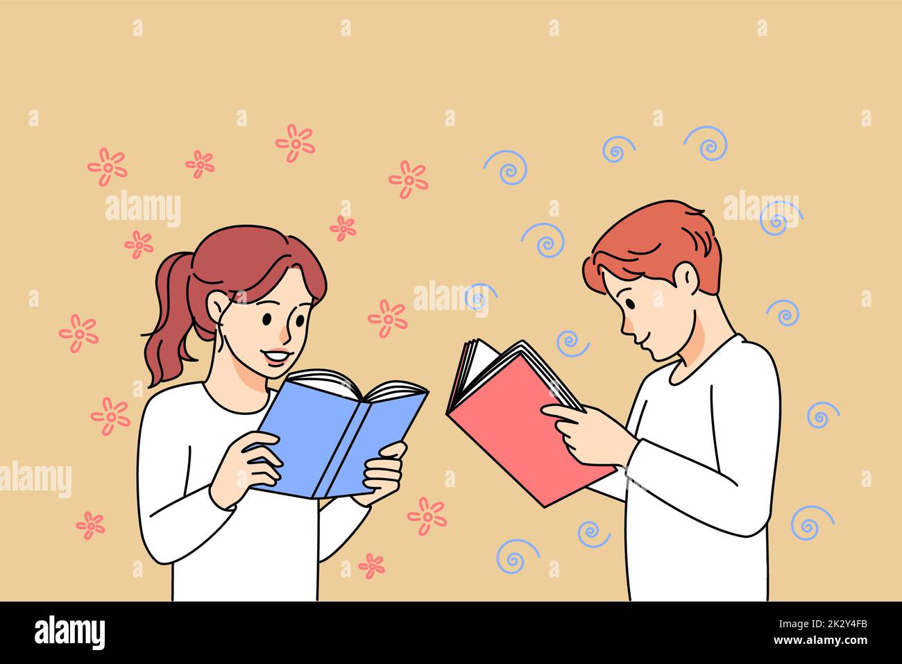Happy kids enjoy books reading Stock Photo - Alamy