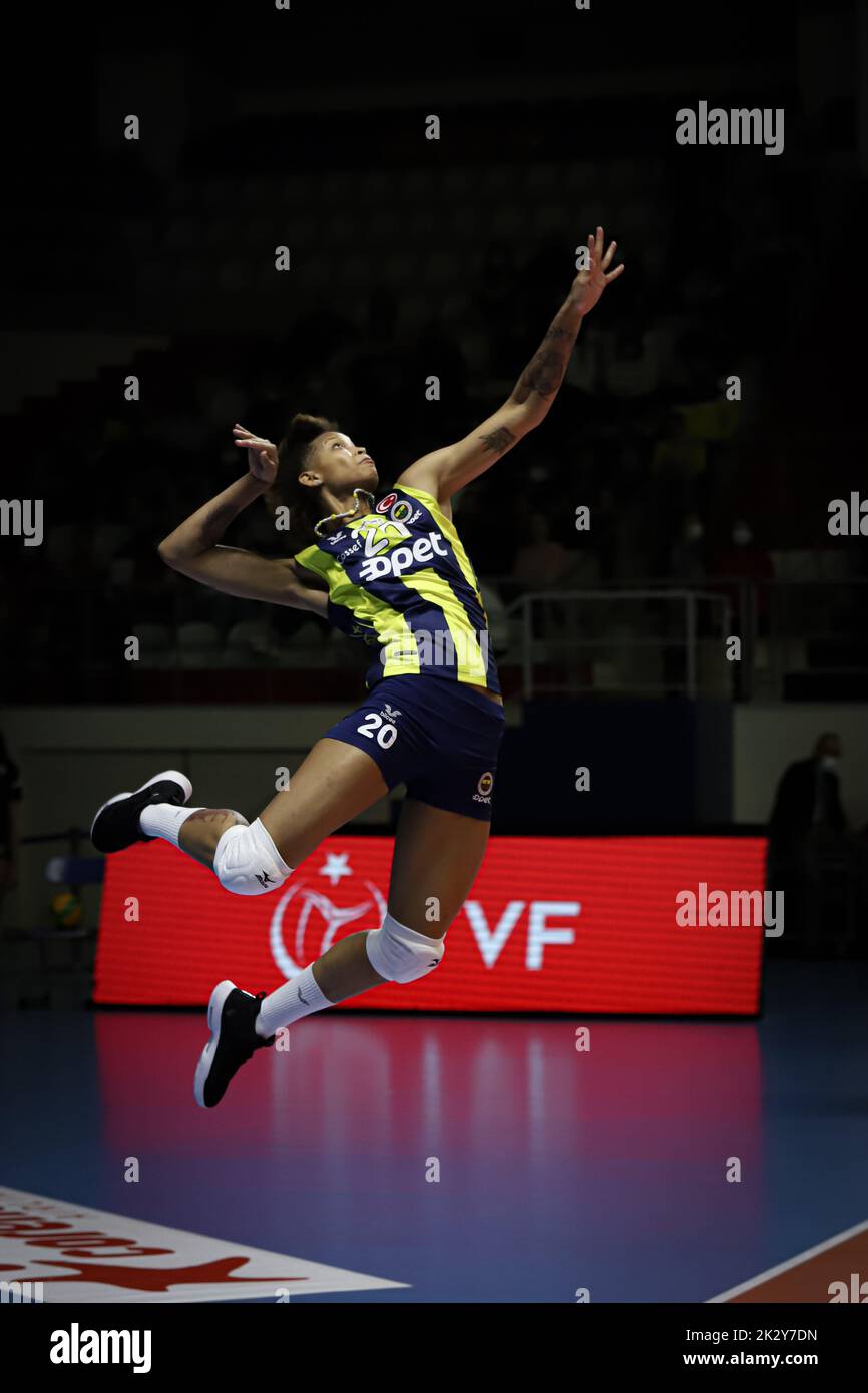ISTANBUL, TURKEY - FEBRUARY 15, 2022: Melissa Vargas serves during ...