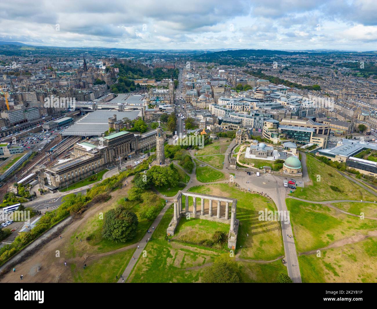 Aerial view of Calton Hill and skyline of Edinburgh, Scotland, UK Stock ...