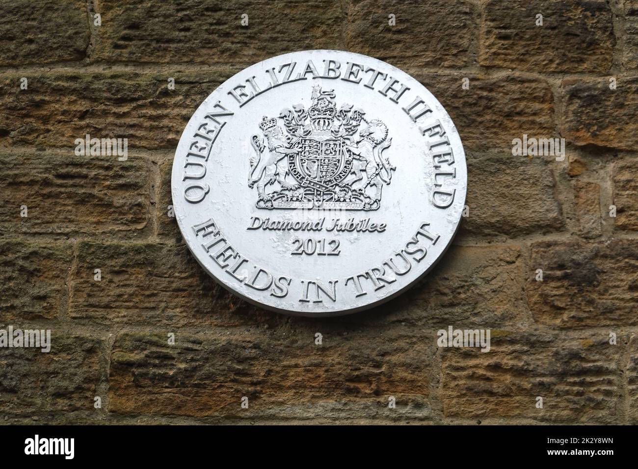 A plaque in High Lea Park, New Mills, Derbyshire celebrating The Queen ...