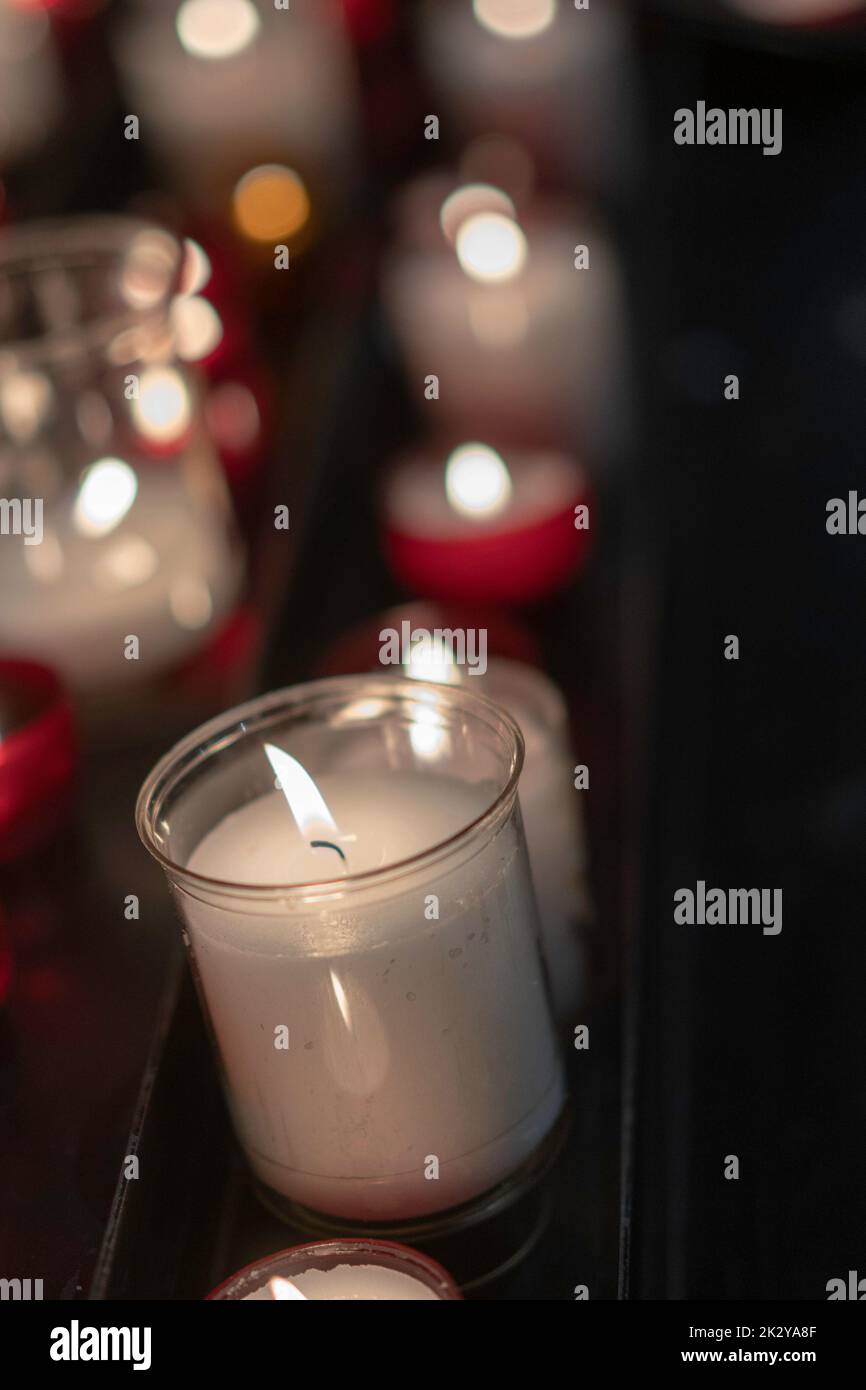 The lightning candles line in the church, close-up, vertical Stock ...