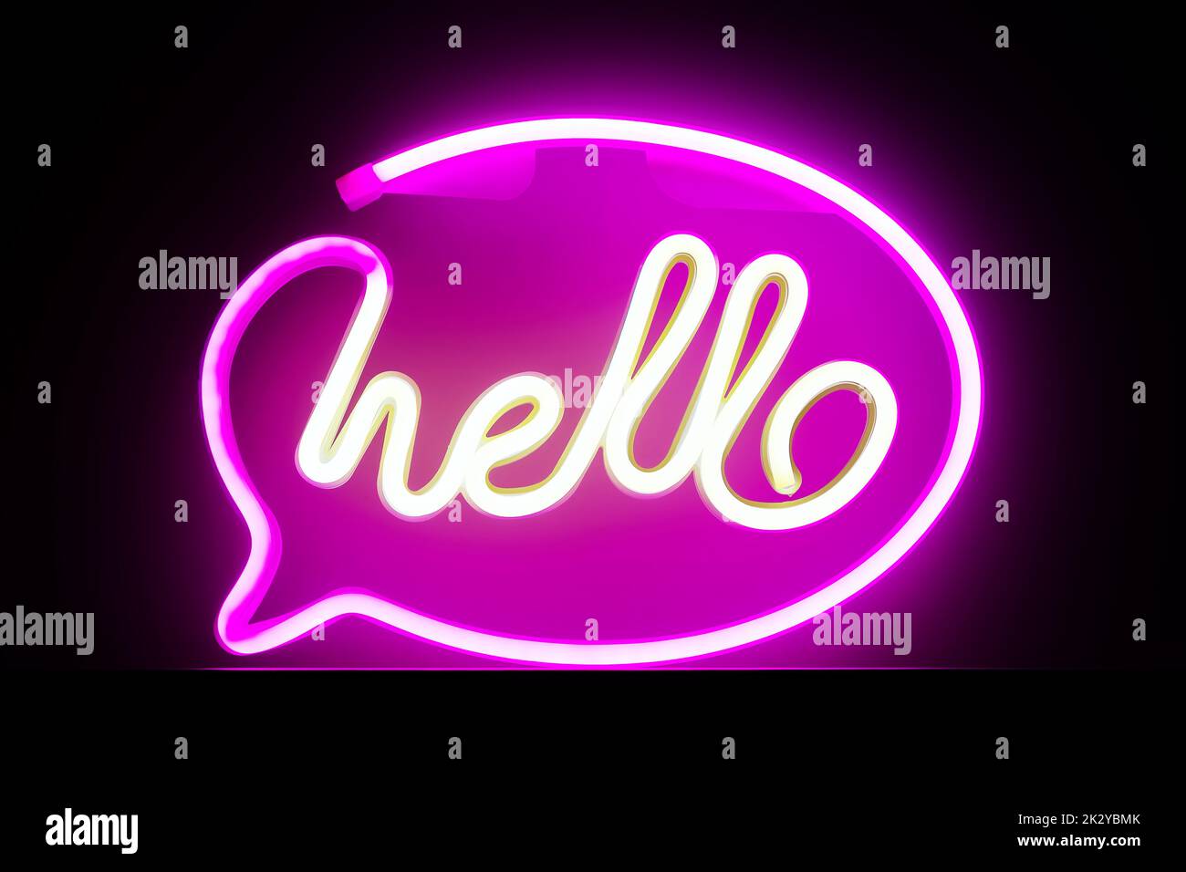 Hello word text - bright neon on electric purple color background Stock ...