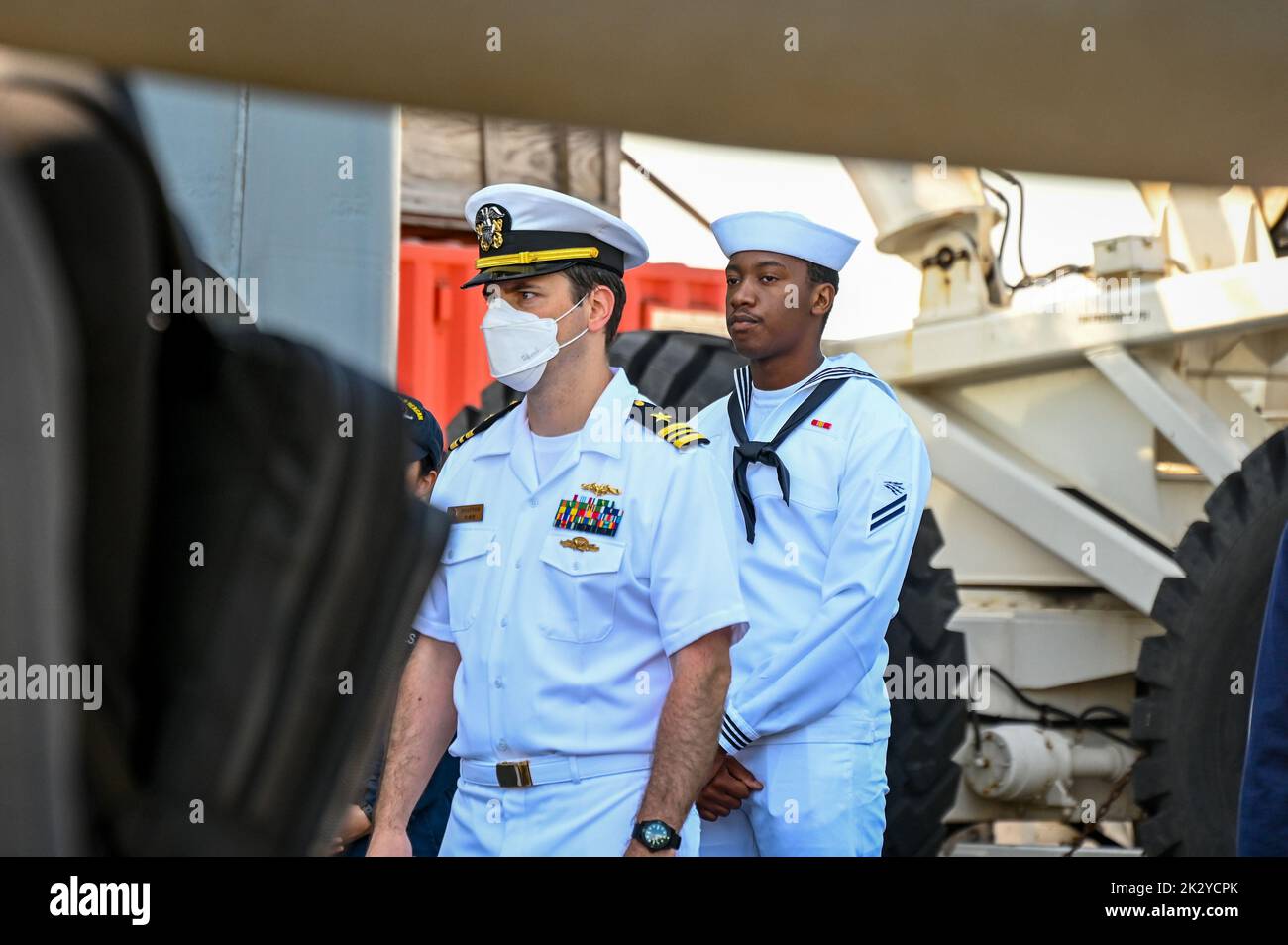 Busan, South Korea. 23rd Sep, 2022. U.S. Navy sailors stand on the deck ...