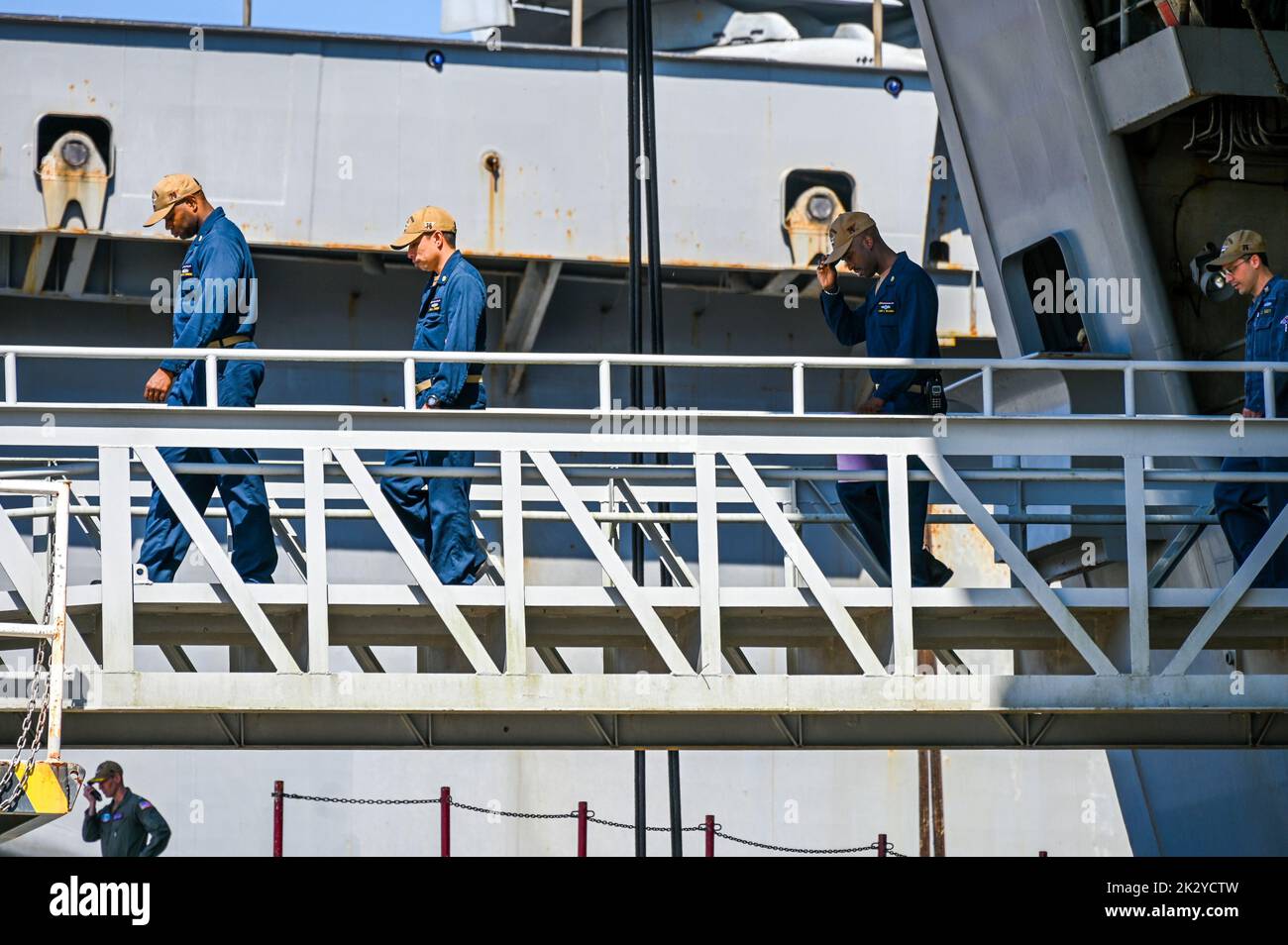 Busan, South Korea. 23rd Sep, 2022. U.S. Navy sailors walk on the USS ...