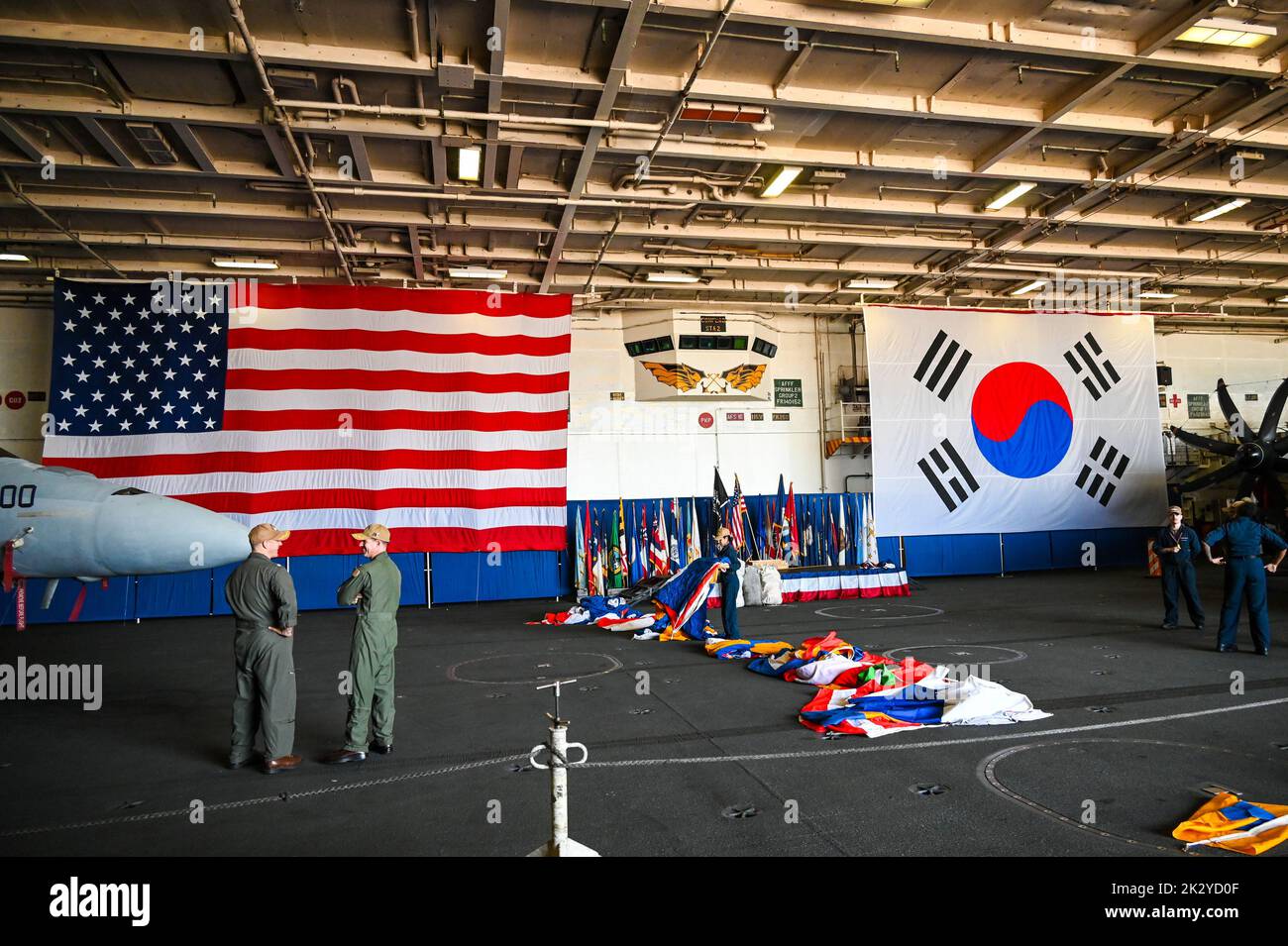 Busan, South Korea. 23rd Sep, 2022. U.S. Navy sailors stand near a ...
