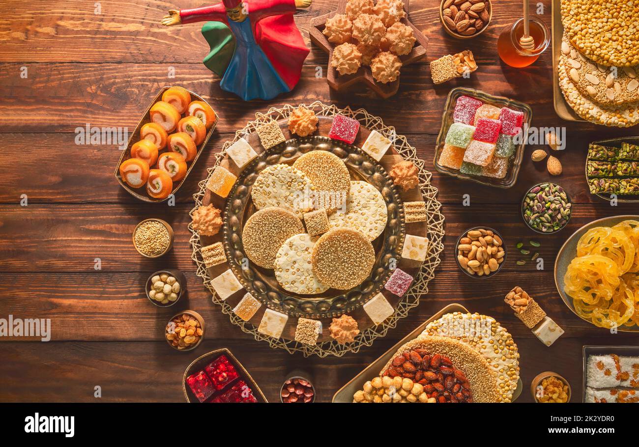 Collection of traditional Arabic sweets and candies to celebrate ...