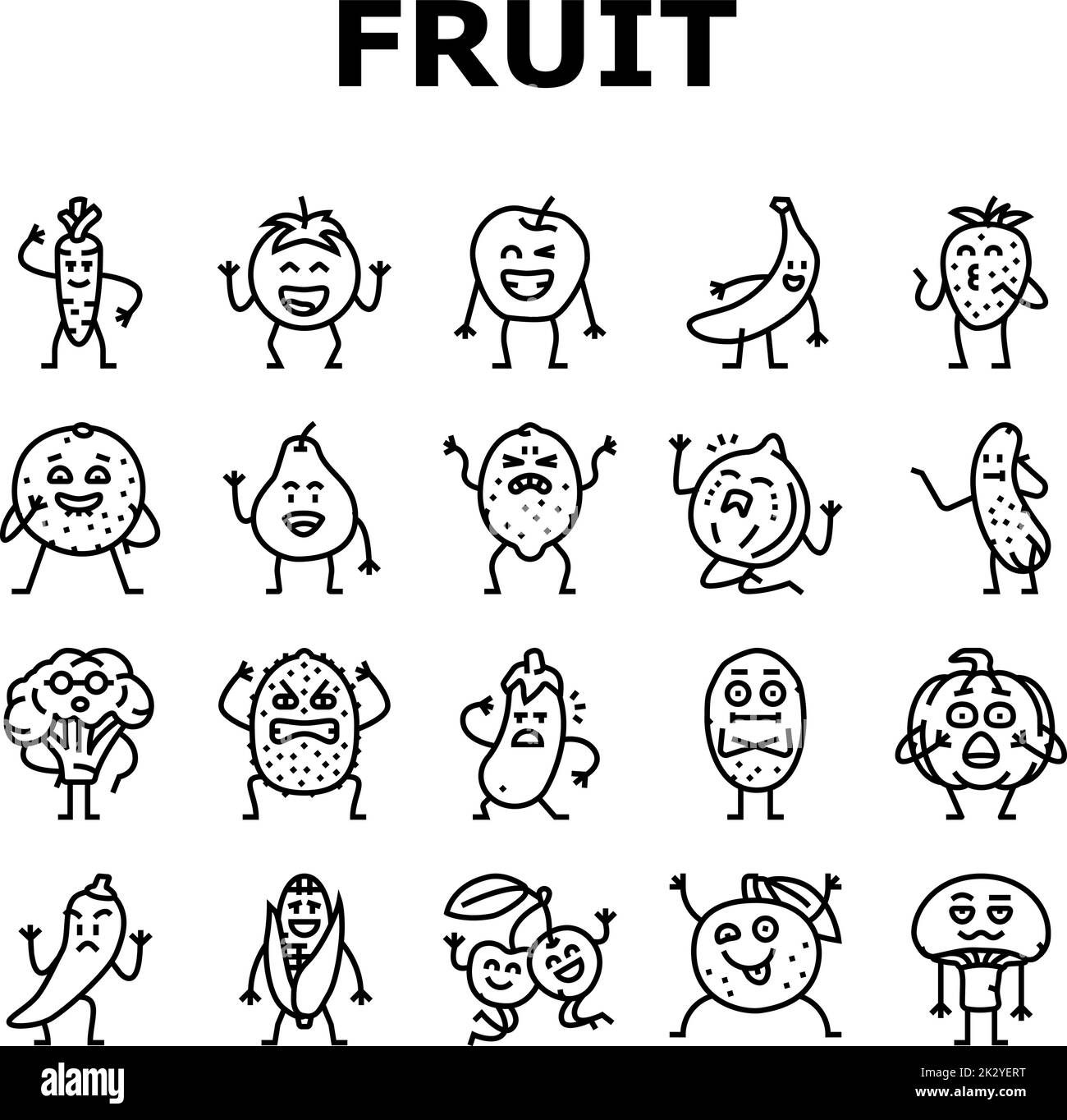 fruit character funny food icons set vector Stock Vector Image & Art ...
