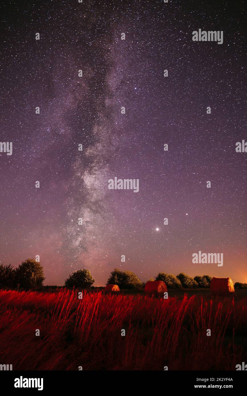 Traces Of Meteors On Night Sky. Natural Real Night Sky Stars With Milky ...