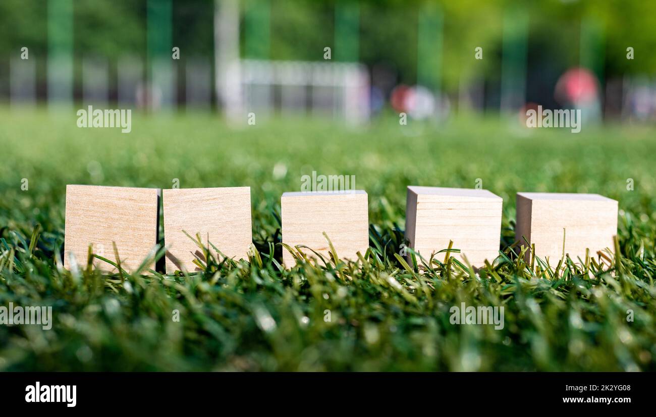 Five wooden football field cubes, mocap Stock Photo - Alamy