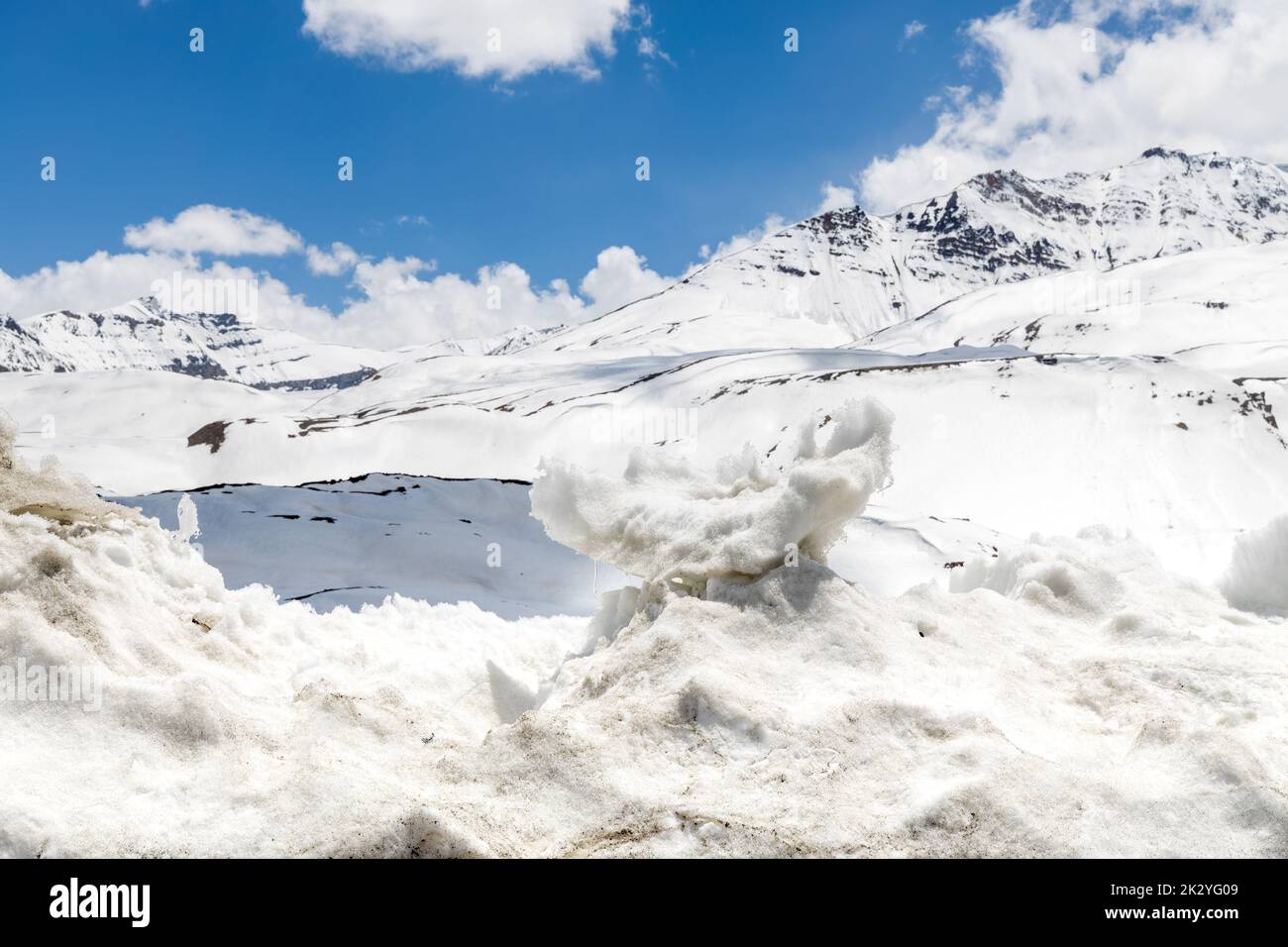 A scenic view of snow covered mountains and Shiva lake Stock Photo - Alamy
