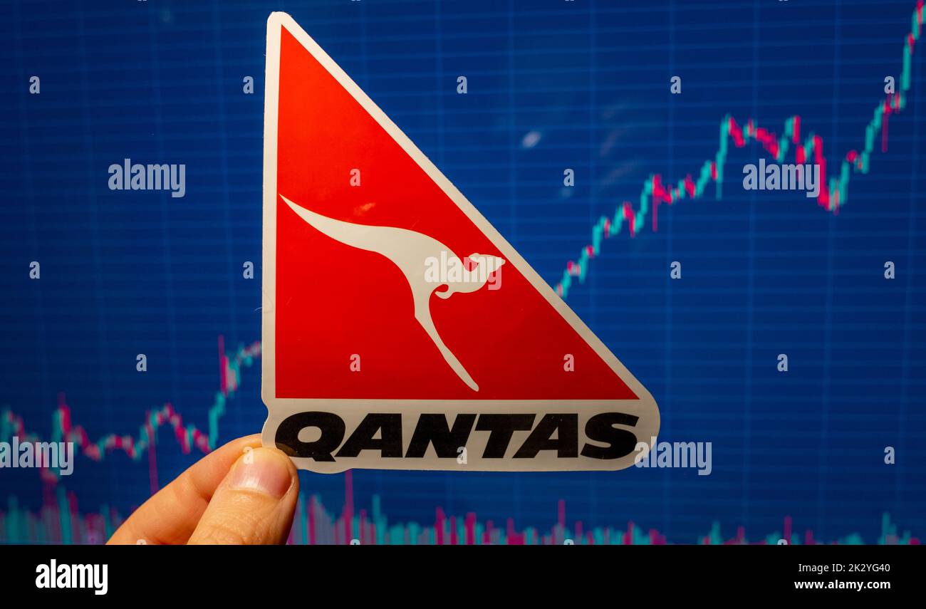 November 10, 2021, Sydney, Australia. The Qantas airline emblem against ...