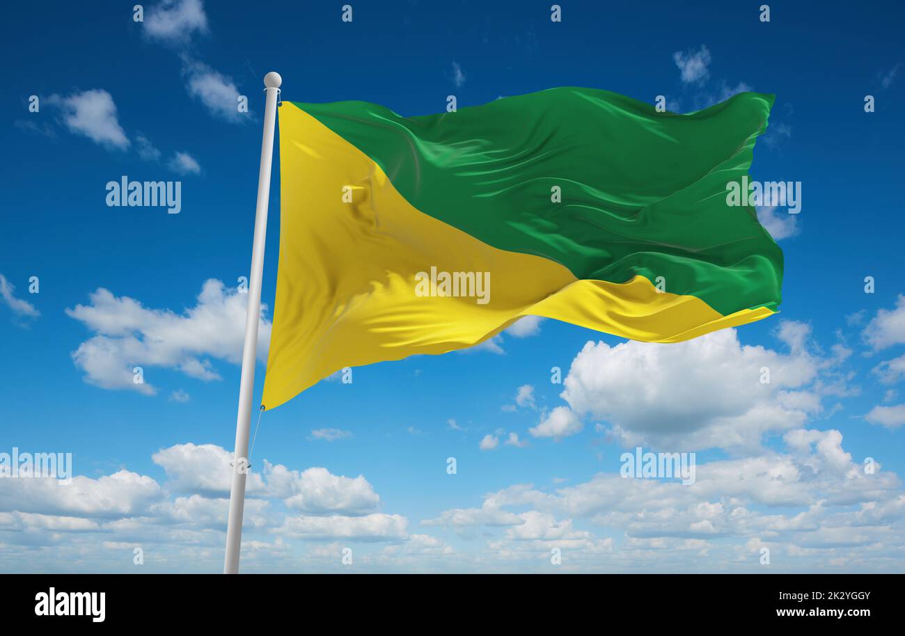 flag of Estado Independente do Acre, America at cloudy sky background ...