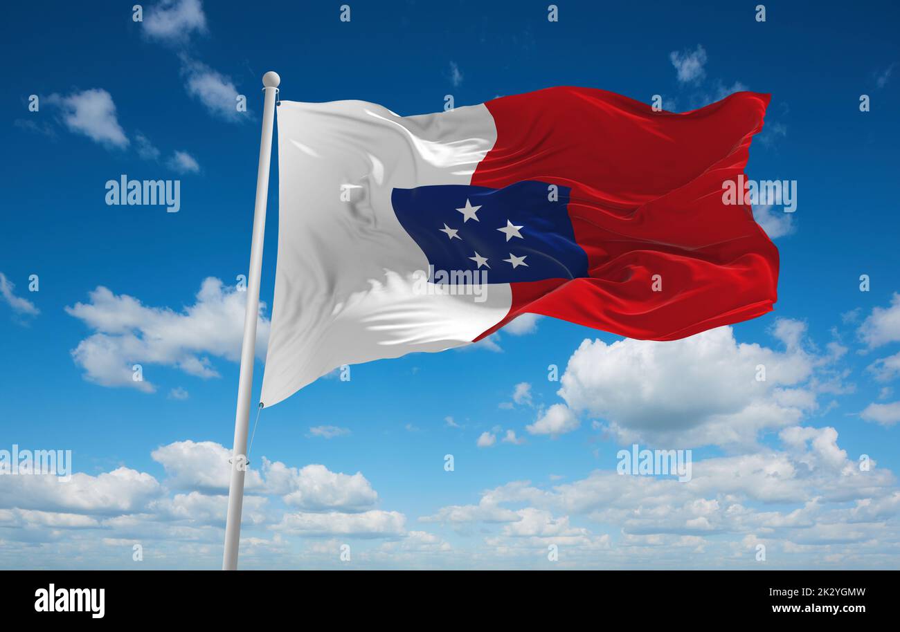flag of Franceville, Australia Oceania at cloudy sky background. flag ...