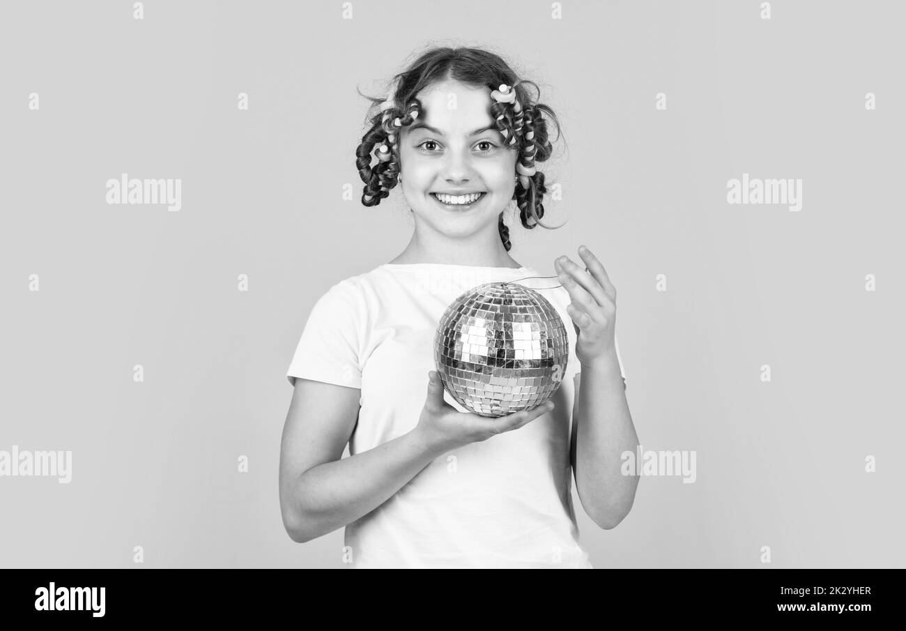 small girl want to dance. curly girl love music. childhood happiness ...