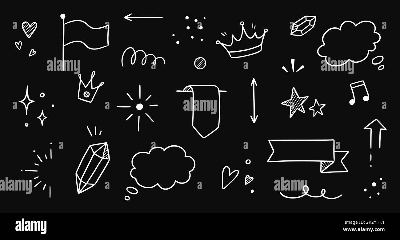 Line frame, sparkle, ribbon hand drawn doodle chalkboard element set ...