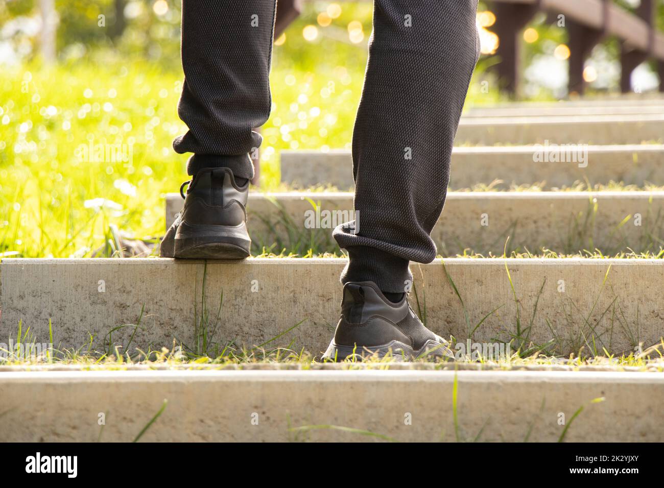 Man running on stairs in forest hi-res stock photography and images - Alamy