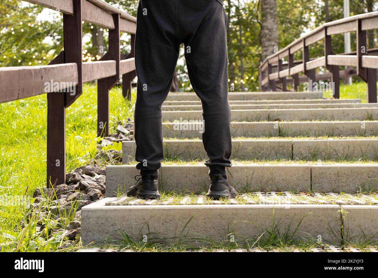 Man running on stairs in forest hi-res stock photography and images - Alamy