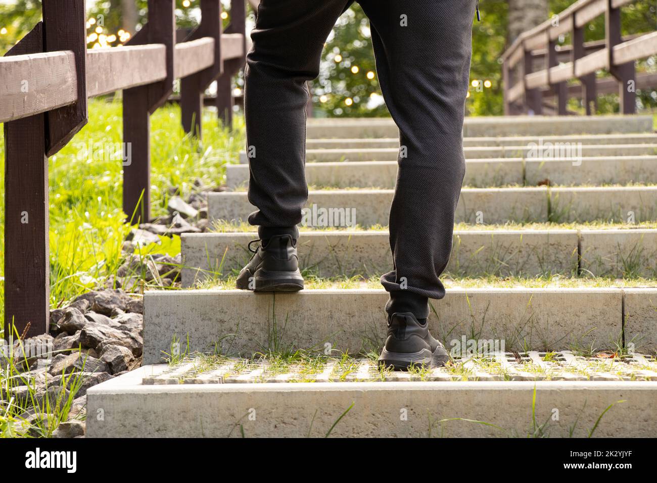 Man running on stairs in forest hi-res stock photography and images - Alamy