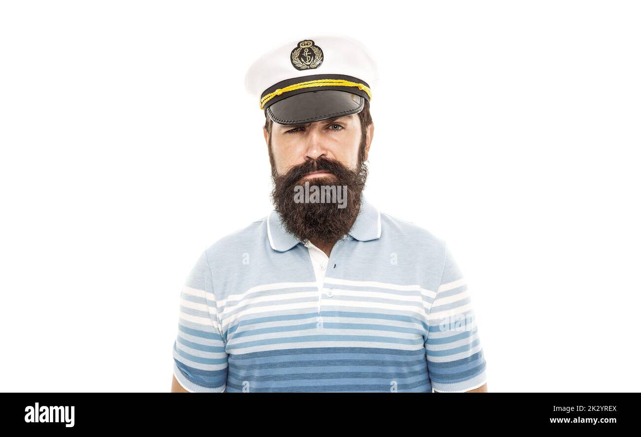 Man bearded captain sailor uniform marine cruise, summer vacation ...