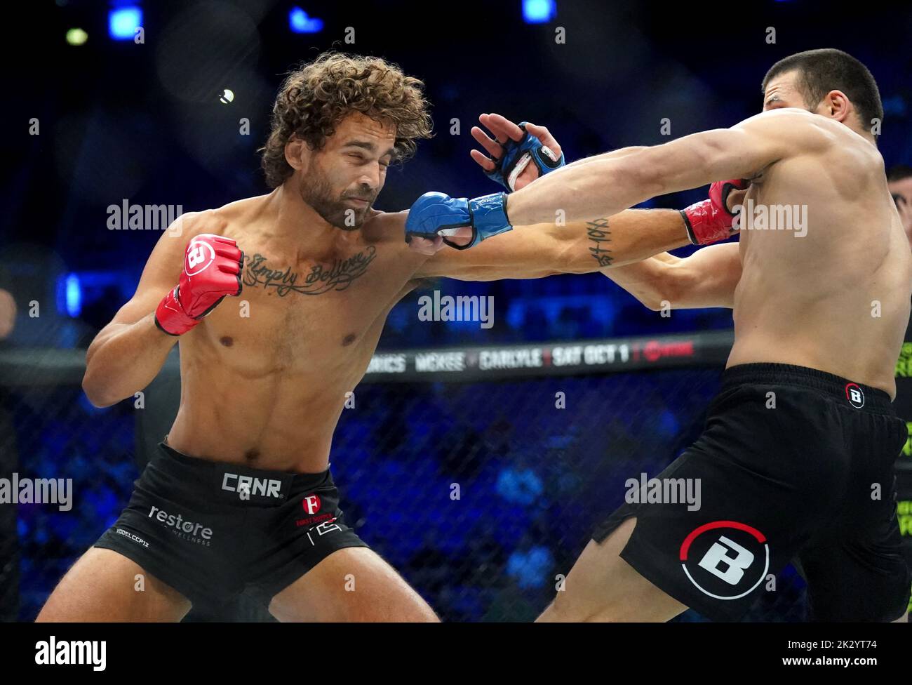 Dante Schiro (left) and Luca Poclit in action during their Welterweight ...