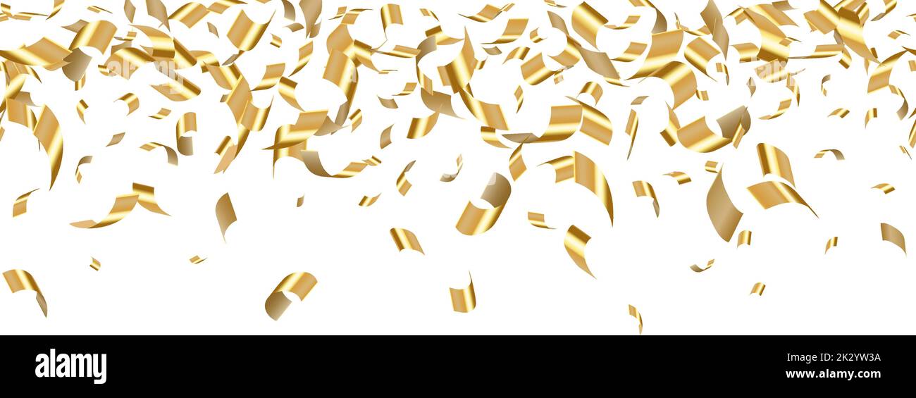 Falling realistic shiny golden tiny confetti isolated on white background. Birthday Celebration ...