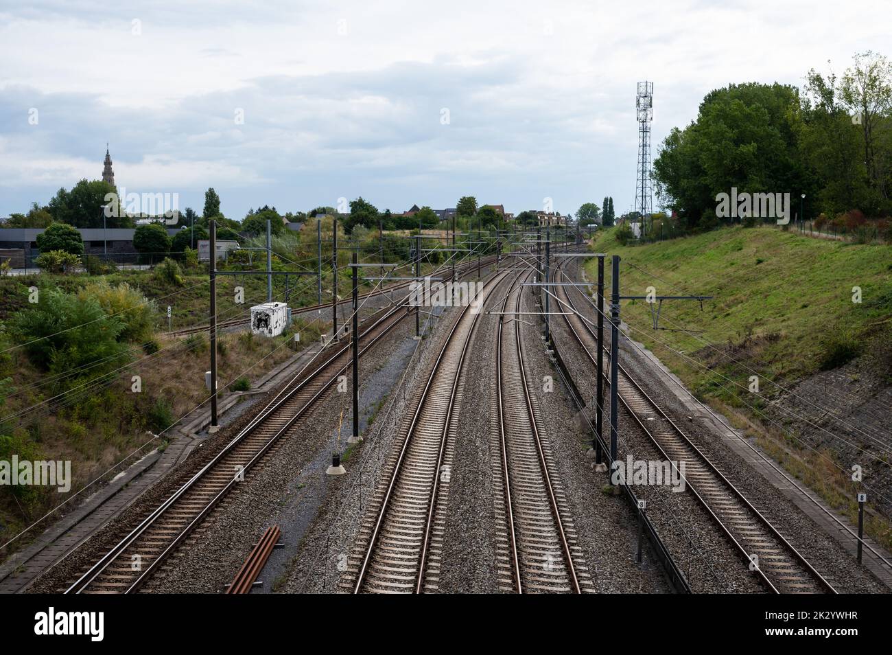Haren, Brussels Capital Region, Belgium, 09 18 2022 - Railway tracks of ...