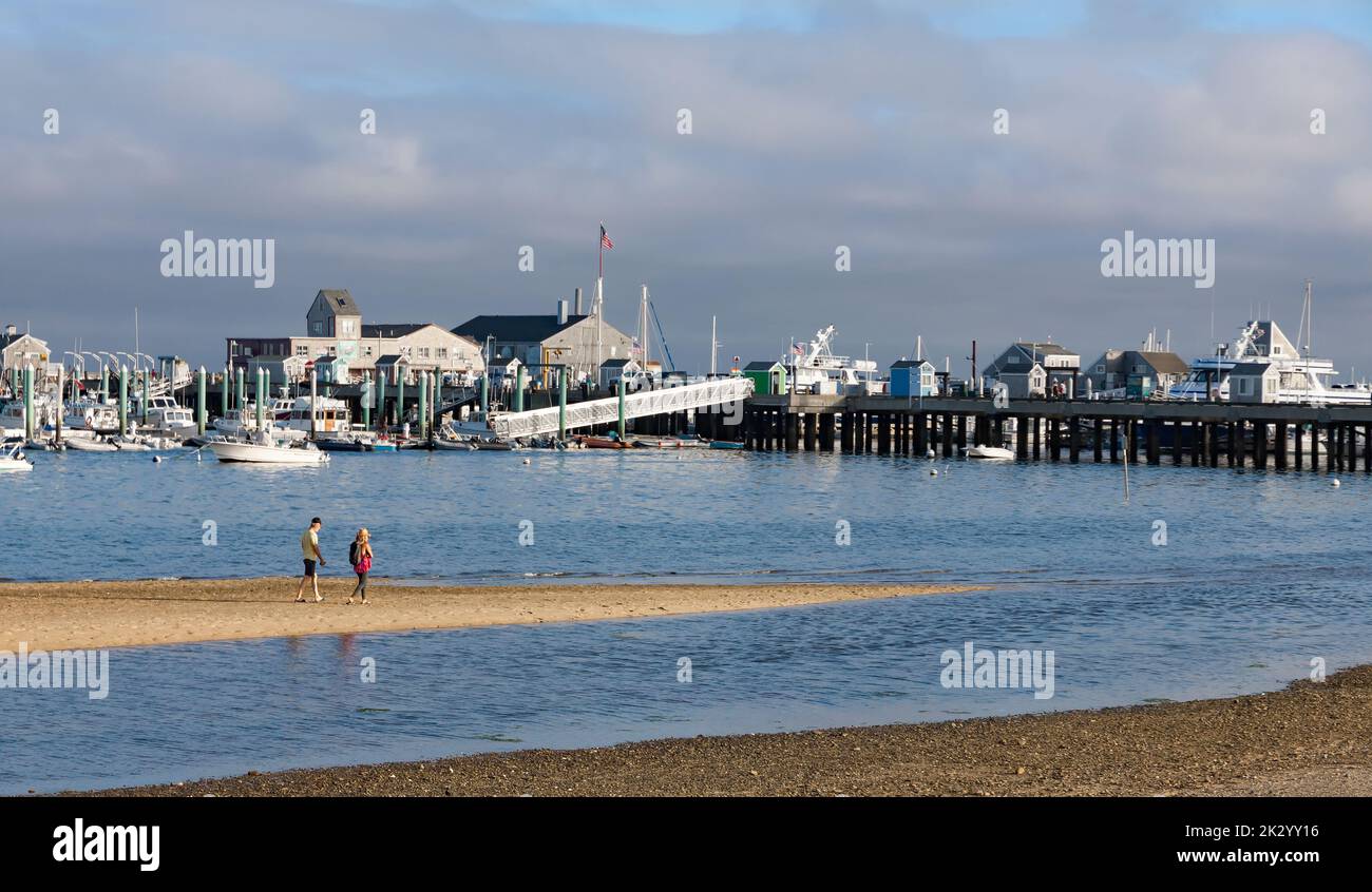 Visitors/tourists viewing MacMillan Wharf/Pier from a sand bar in ...