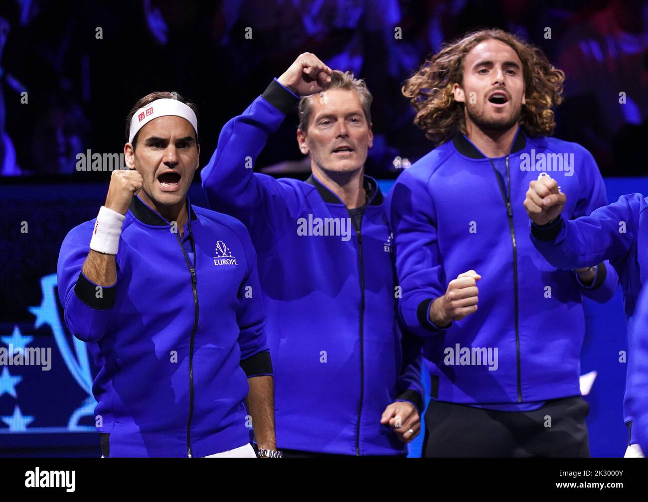 Team Europe's Roger Federer (left), Vice Captain Thomas Enqvist (centre ...