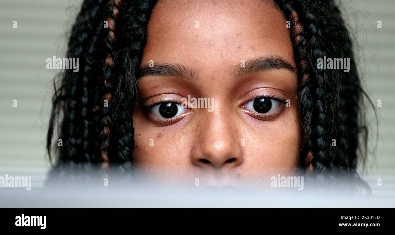 Black girl child face looking at computer screen monitor Stock Photo ...