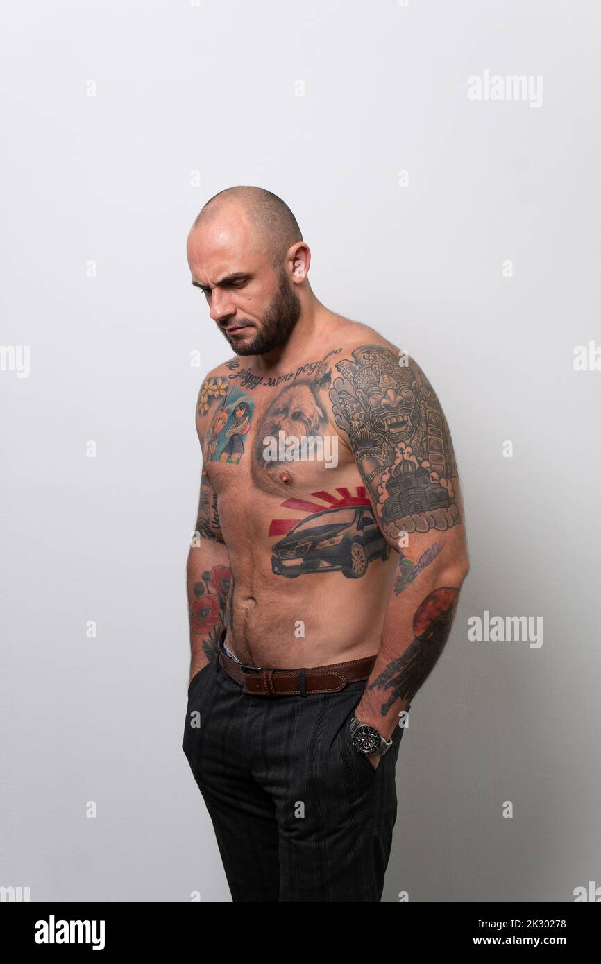 Looks man handsome male down fashion model portrait naked, for ...